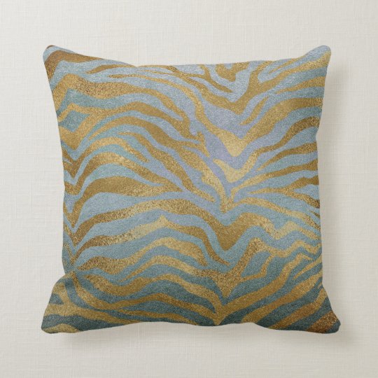 Safari African Teal Gold Glam Zebra Animal Skin Throw Pillow | Zazzle.com