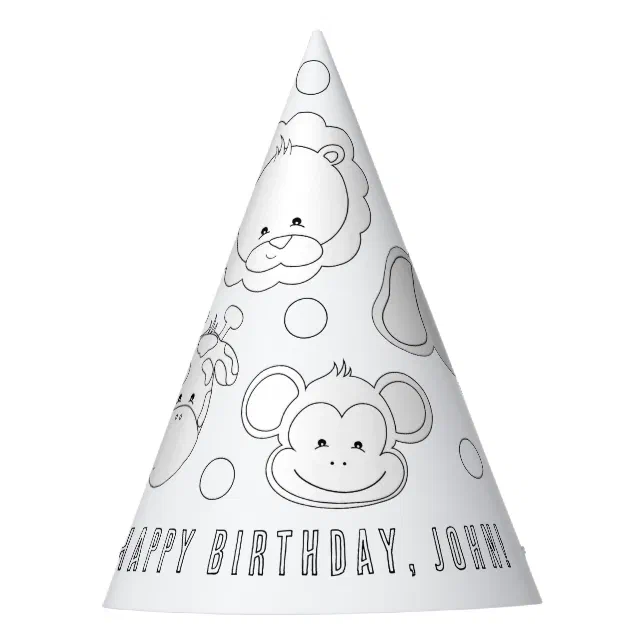 Safari Animal Birthday Party -Color Your Party Hat | Zazzle