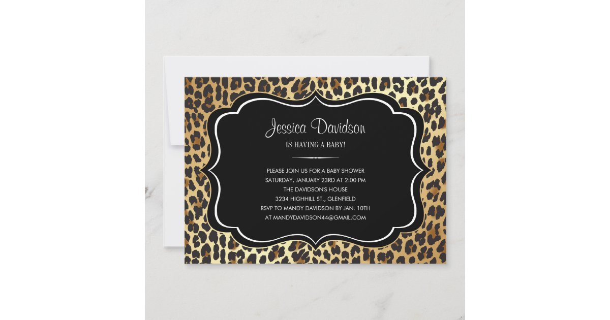Safari Animal Print Leopard Baby Shower Invitation | Zazzle