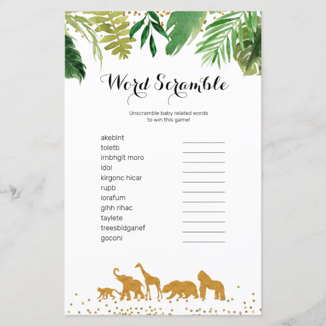 Safari animal Watercolor Word Scramble Game, | Zazzle
