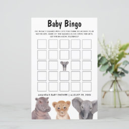 Safari Animals Baby Bingo Baby Shower Games | Zazzle