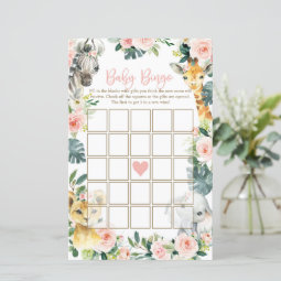 Safari Animals Baby Shower Bingo Cards Girl | Zazzle