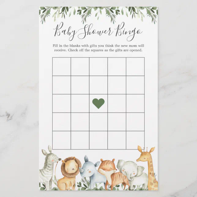 Safari Animals Baby Shower Bingo Game | Zazzle