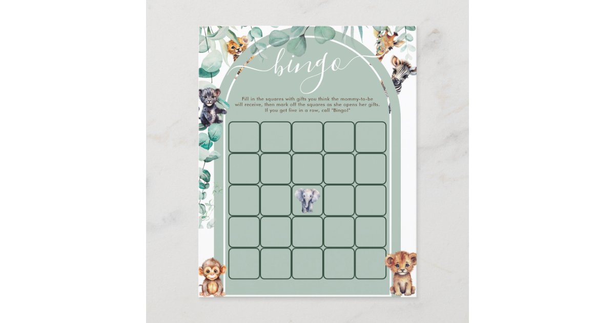Safari Animals Baby Shower Bingo Game | Zazzle