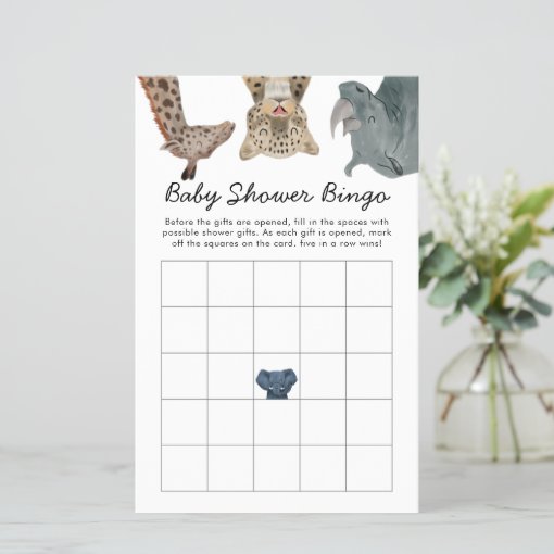 Safari Animals Baby Shower Bingo Game | Zazzle