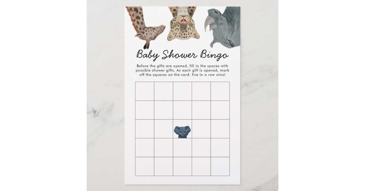 Safari Animals Baby Shower Bingo Game | Zazzle