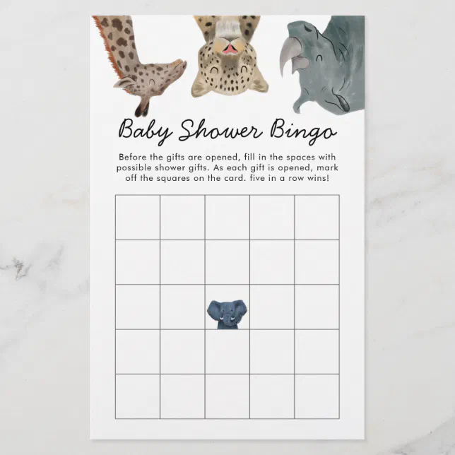 Safari Animals Baby Shower Bingo Game | Zazzle