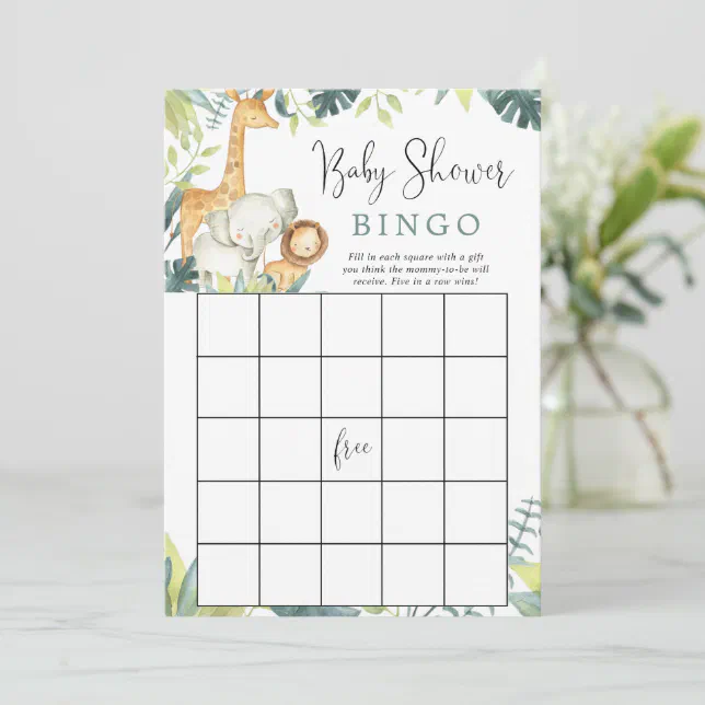 Safari animals baby shower bingo game invitation | Zazzle