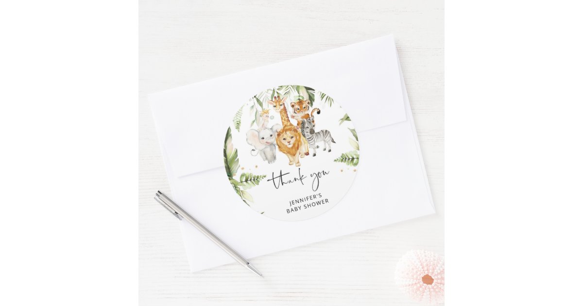 Safari animals baby shower classic round sticker | Zazzle
