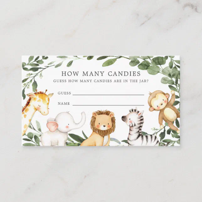 Safari Animals Baby Shower Guess How Many Candies Enclosure Card | Zazzle
