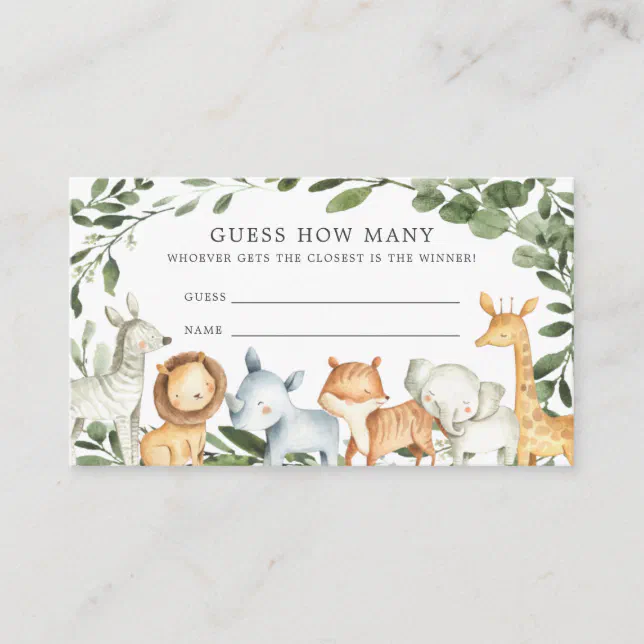 Safari Animals Baby Shower Guess How Many Card | Zazzle