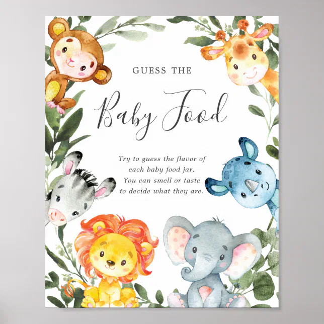 Safari Animals Baby Shower Guess The Baby Food Poster | Zazzle
