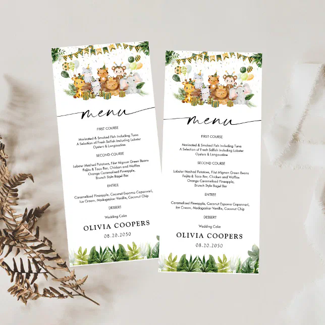 Safari Animals Baby Shower Menu | Zazzle