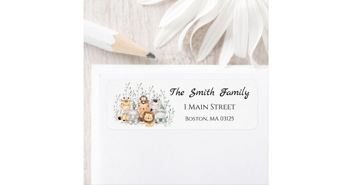 Safari Animals Baby Shower Return Address Label | Zazzle