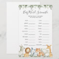 Safari Animals Baby Shower Word Scramble Game | Zazzle