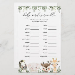 Safari Animals Baby Shower Word Scramble Game | Zazzle