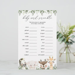 Safari Animals Baby Shower Word Scramble Game | Zazzle