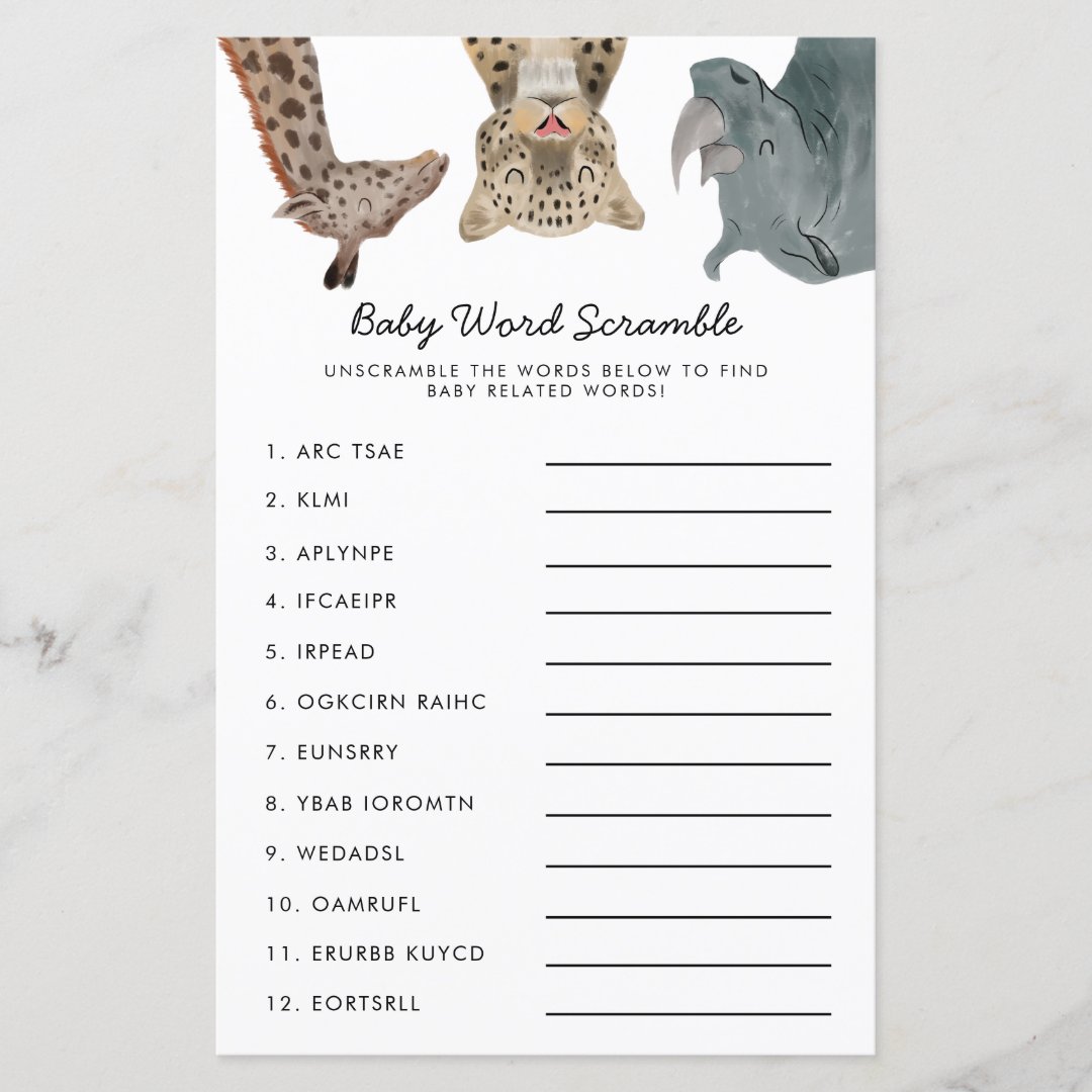Safari Animals Baby Word Scramble Game | Zazzle