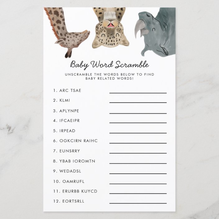 Safari Animals Baby Word Scramble Game | Zazzle