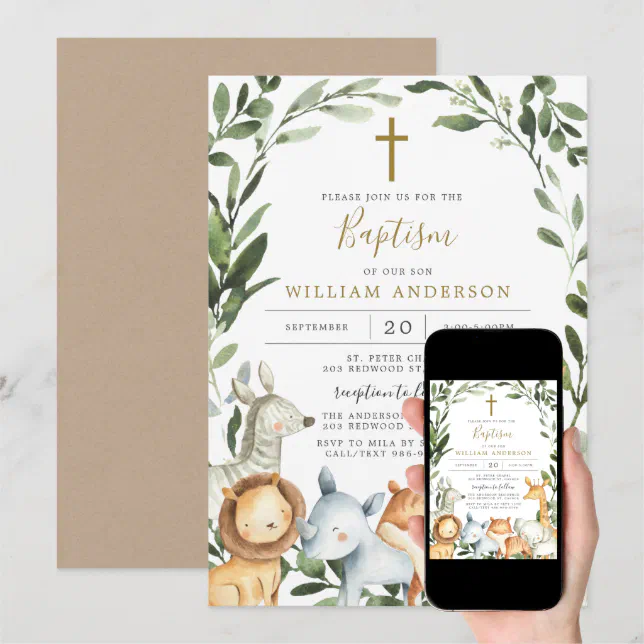 Safari Animals Baptism/Christening Invitation | Zazzle