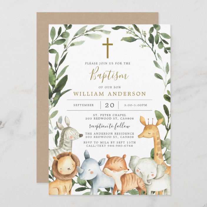 Safari Animals Baptism/Christening Invitation | Zazzle.com