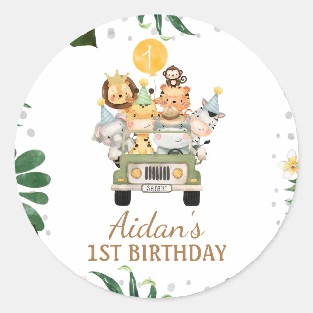 Safari Animals Birthday Party Classic Round Sticker | Zazzle