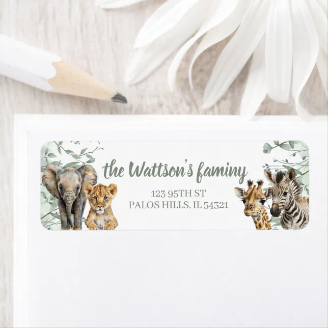 Safari animals boy baby shower address labels | Zazzle