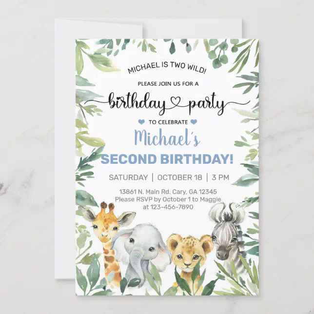Safari animals boy birthday invite, any age. invit invitation | Zazzle
