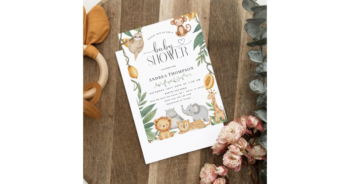 Safari Animals Calligraphy Boho Baby Shower Invitation | Zazzle
