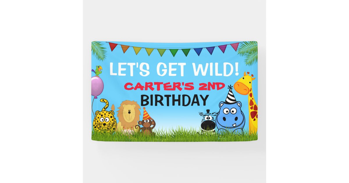 Safari Animals Colorful Kids Jungle Birthday Party Banner | Zazzle