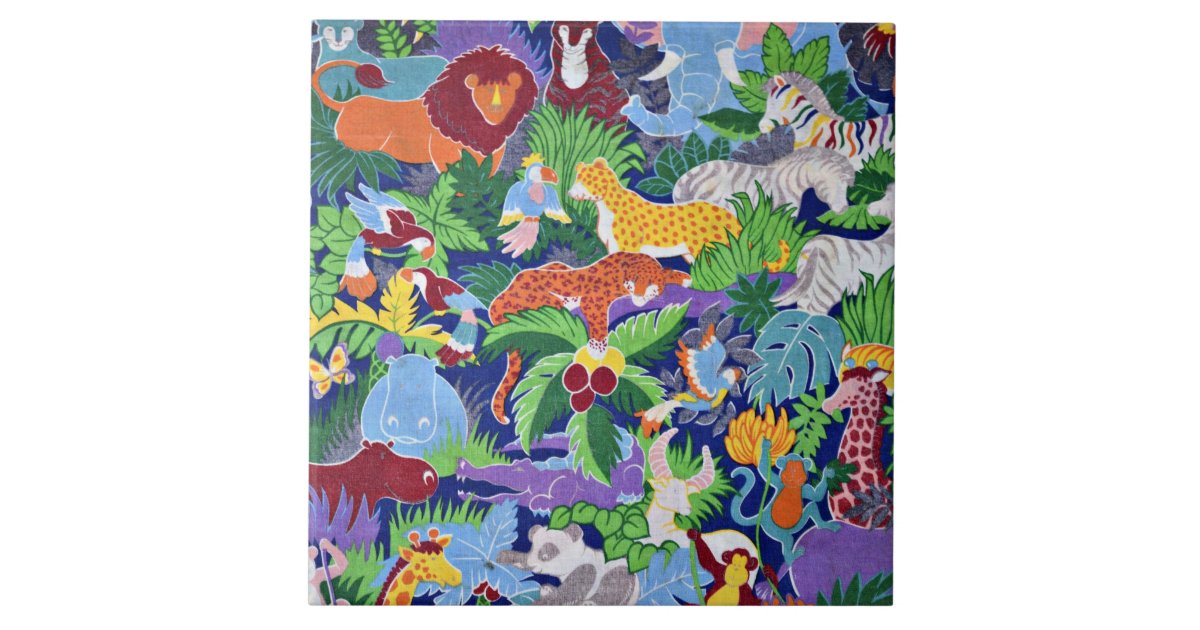 Safari animals colorful pattern ceramic tile | Zazzle