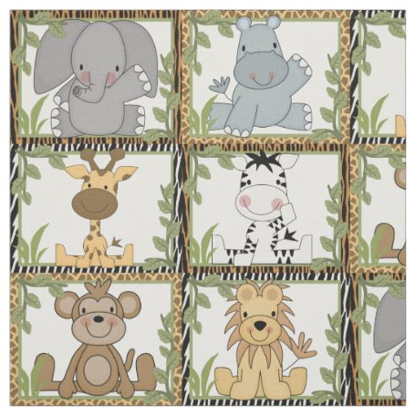 Cute Safari Animals Nursery Fabric | Zazzle