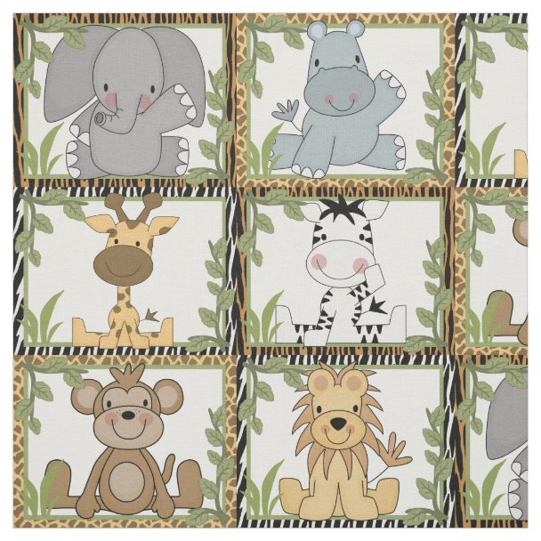 Cute Safari Animals Nursery Fabric | Zazzle