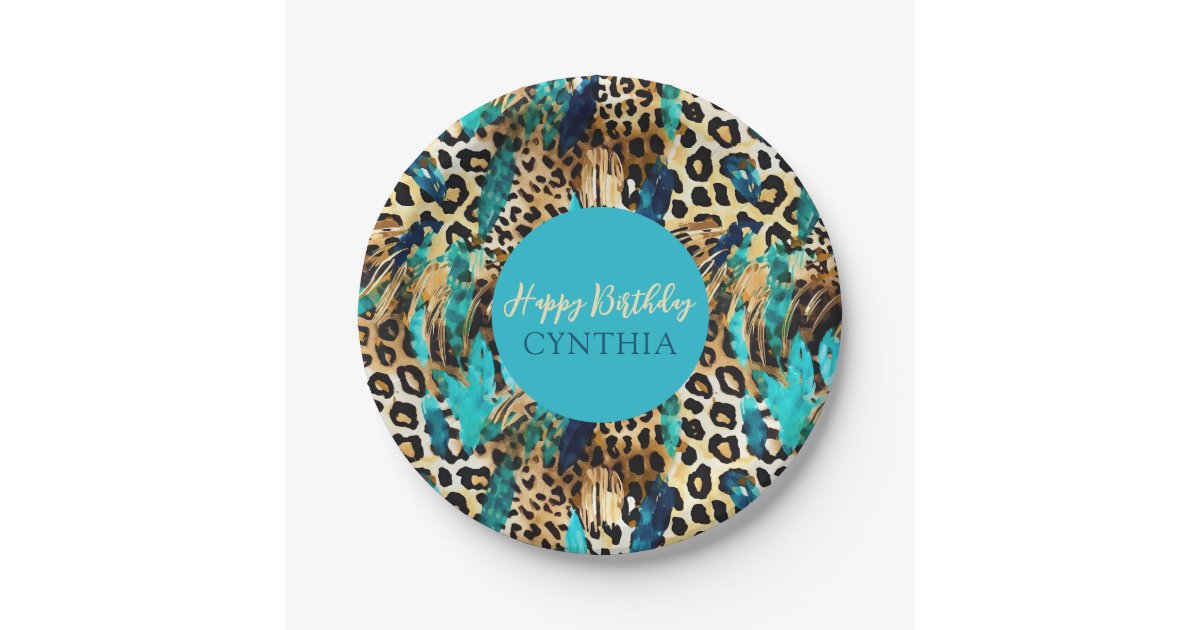 Safari Animals' Fur Prints Pattern Blue and Gold Paper Plates | Zazzle