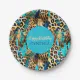 Safari Animals' Fur Prints Pattern Blue and Gold Paper Plates | Zazzle