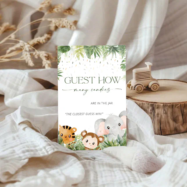Safari Animals Guess How Many Candies Game Card | Zazzle