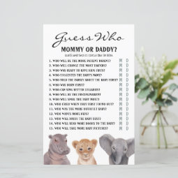 Safari Animals "Guess Who.." Baby Shower Game | Zazzle
