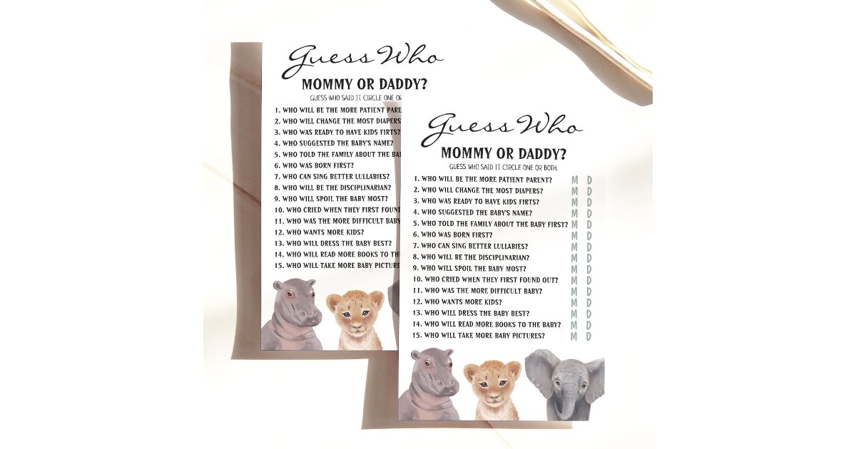 Safari Animals "Guess Who.." Baby Shower Game | Zazzle