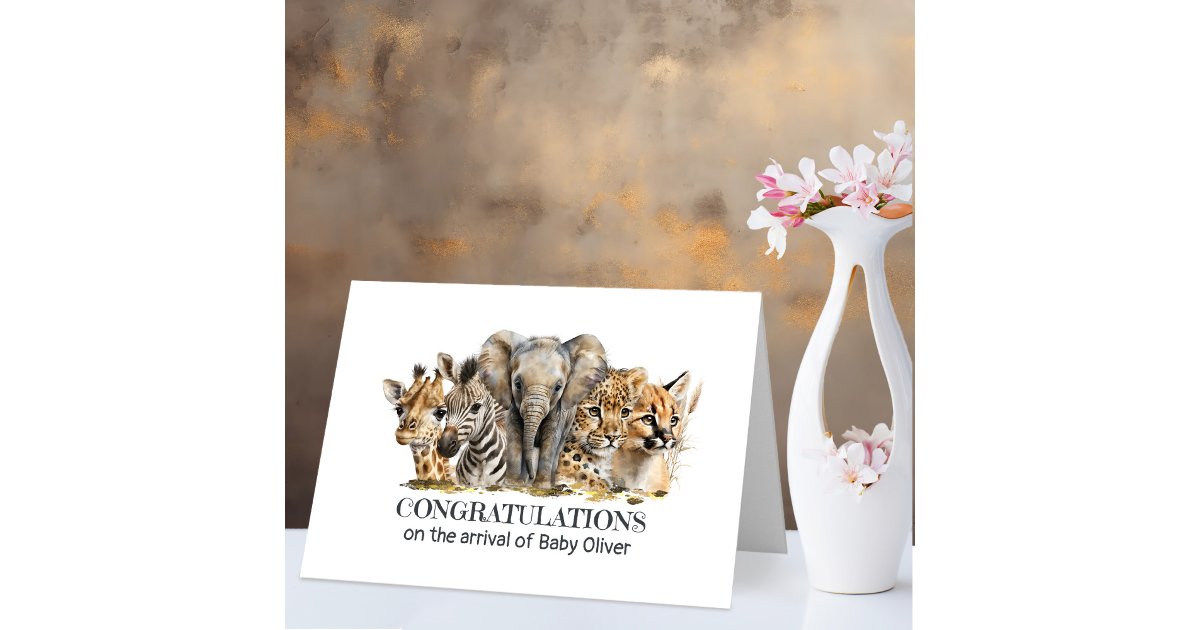 Safari Animals New Baby Congratulations Card | Zazzle