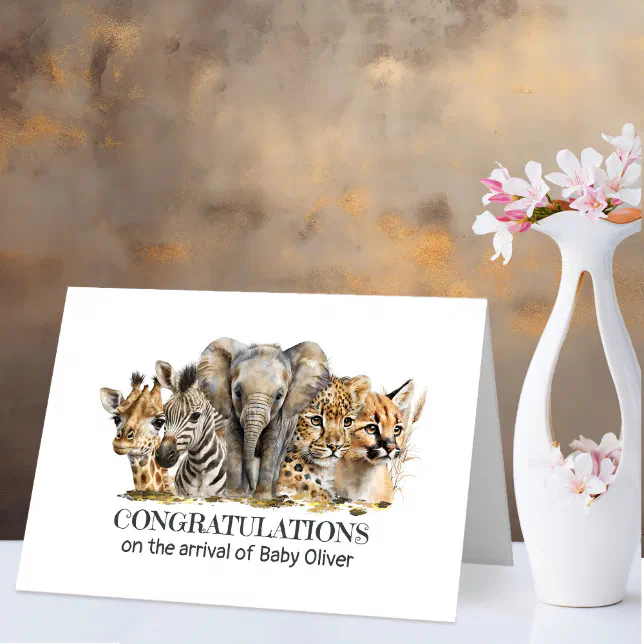Safari Animals New Baby Congratulations Card | Zazzle