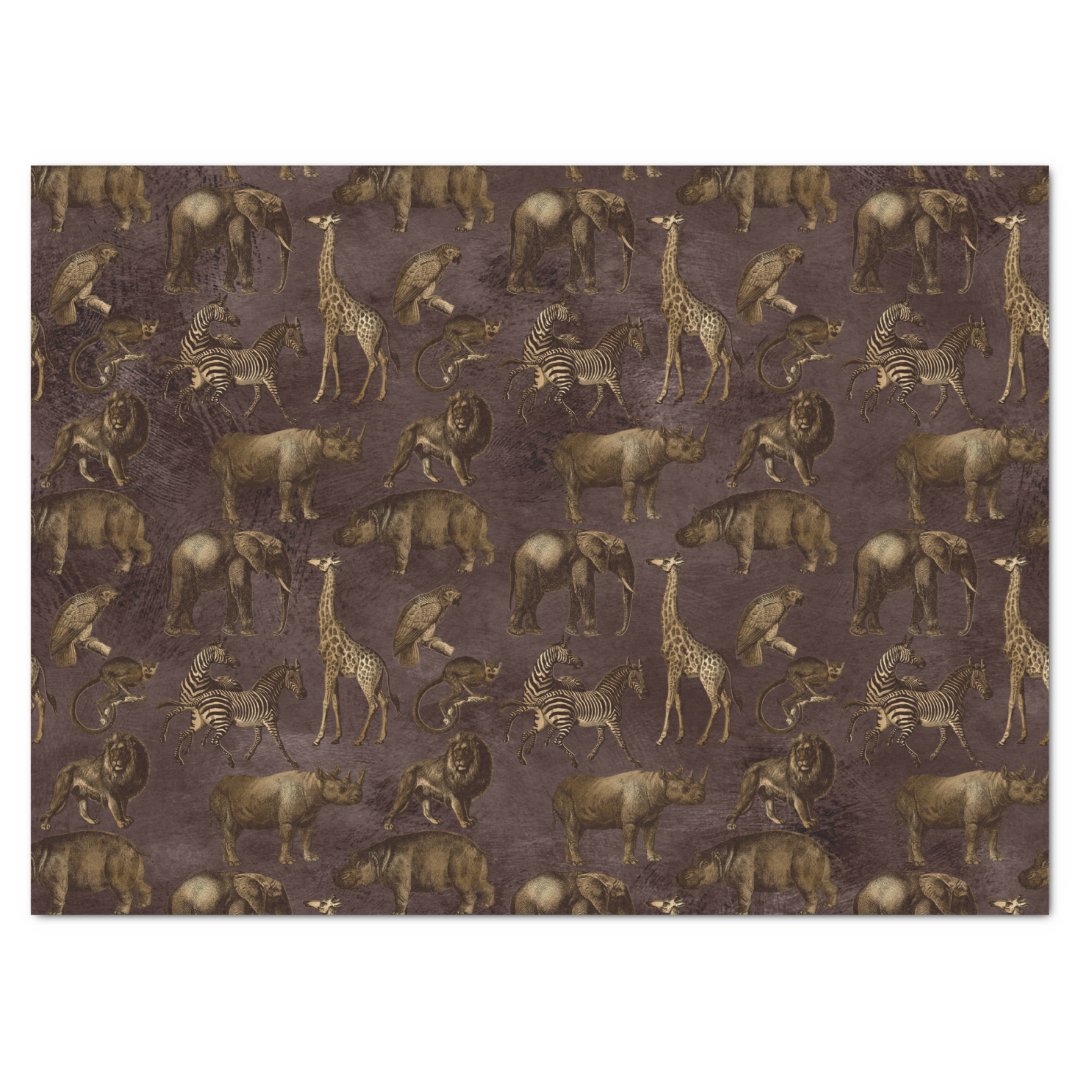 Safari Animals on Dark Brown Decoupage Tissue Paper | Zazzle