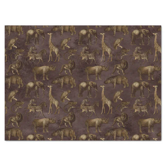 Safari Animals on Dark Brown Decoupage Tissue Paper | Zazzle