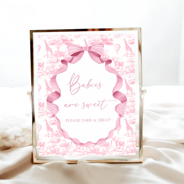 Safari Animals Pink Toile de Jouy Babies are Sweet Poster | Zazzle