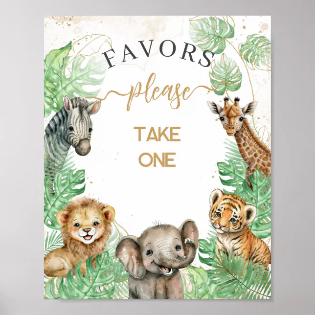Safari animals Tropical greenery Baby Shower favor Poster | Zazzle