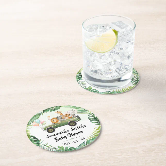 Safari Animals Tropical Jungle Baby Shower Coaster | Zazzle