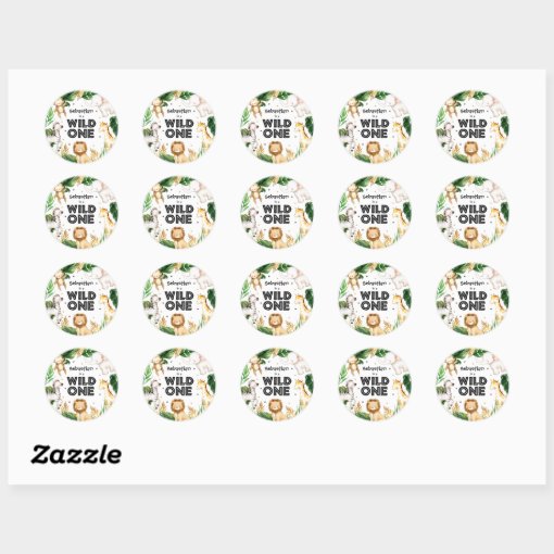 Safari Animals Wild One 1st Birthday Party Classic Round Sticker | Zazzle