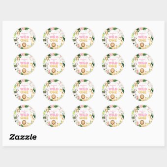 Safari Animals Wild One 1st Birthday Party Decor Classic Round Sticker ...