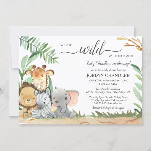 Safari Animals Wild with Excitement Baby Shower Invitation | Zazzle