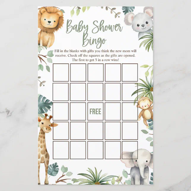 Safari Baby Shower Bingo Cards | Zazzle