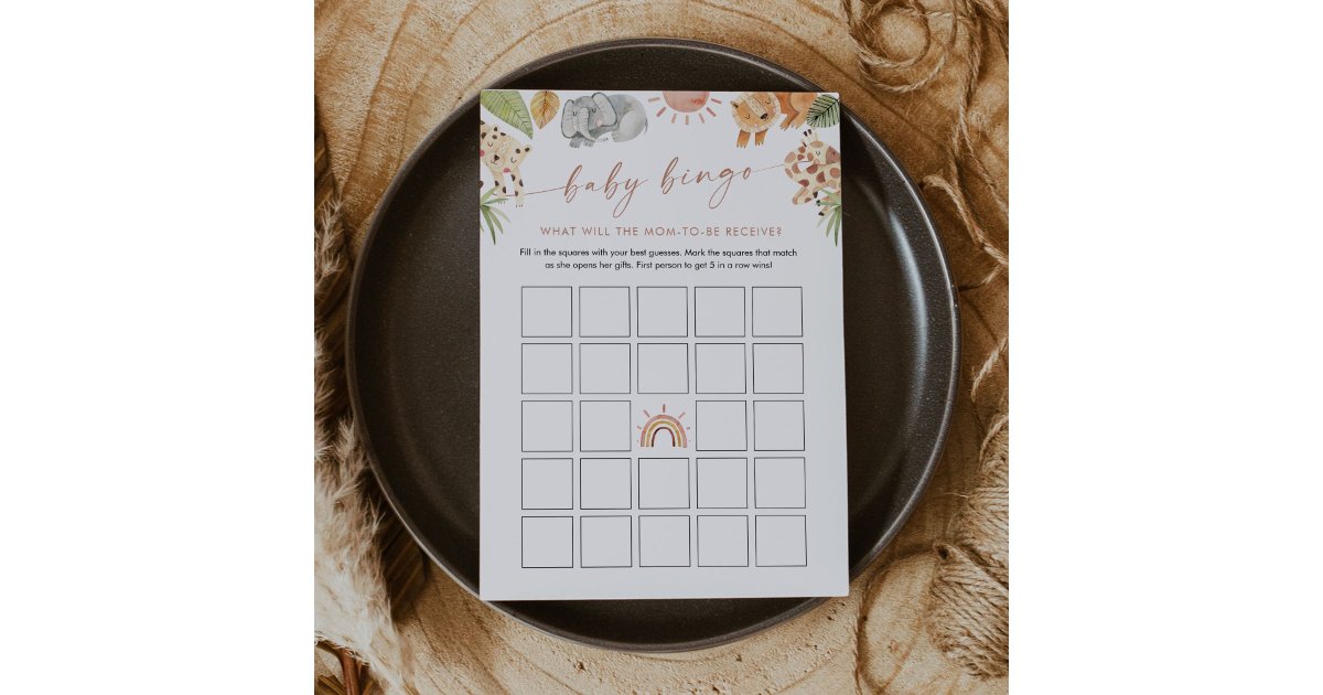 SAFARI Baby Shower Bingo Game Card | Zazzle